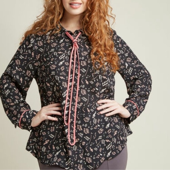 Modcloth | Tops | Modcloth Long Sleeve Music Notes Blouse Top | Poshmark